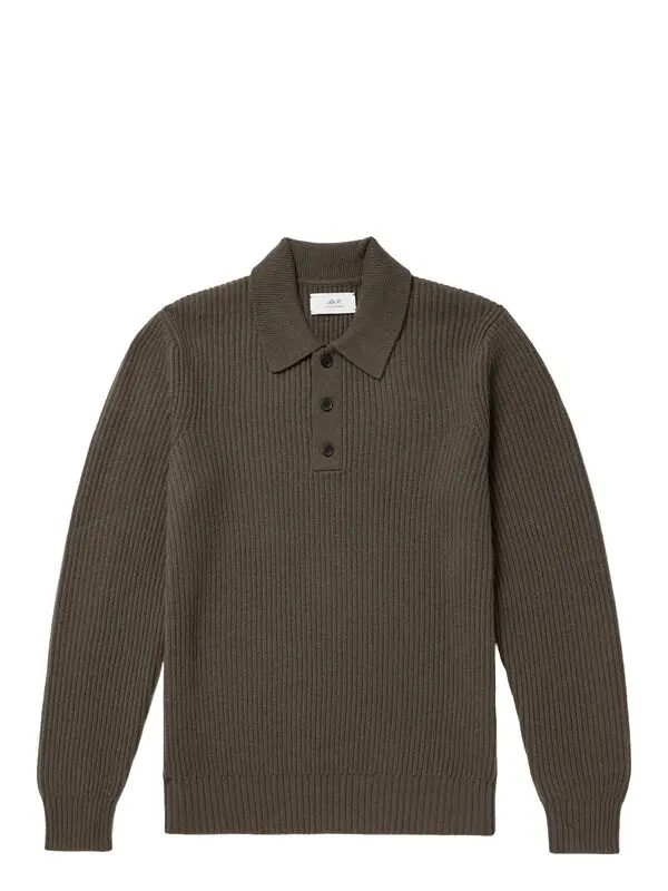 Mr P. Ribbed Cashmere Polo Shirt - Green