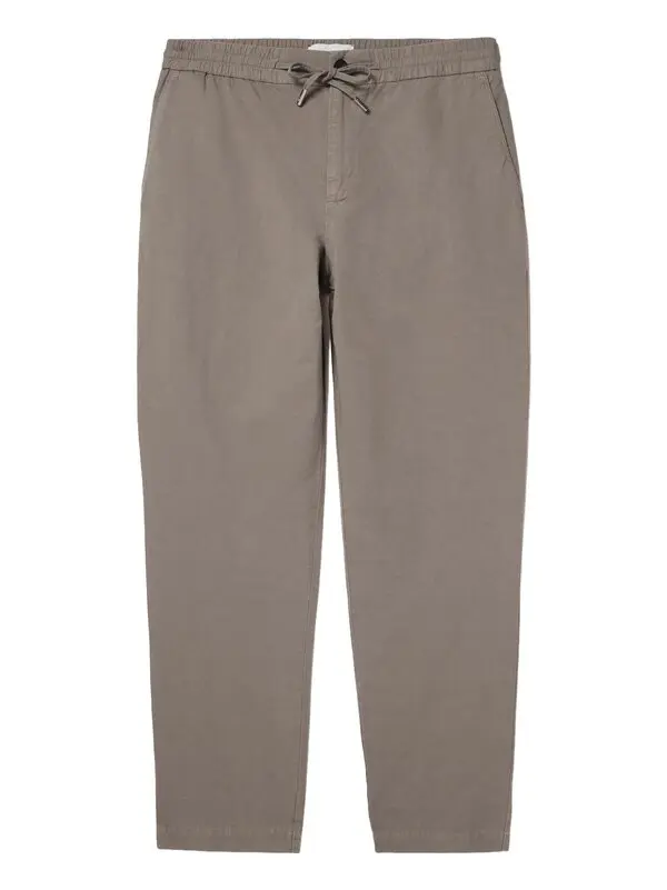 Mr P. Straight-leg Cotton And Linen-blend Twill Drawstring Trousers - Brown