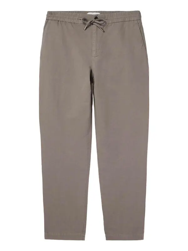 Mr P. Straight-leg Cotton And Linen-blend Twill Drawstring Trousers - Taupe