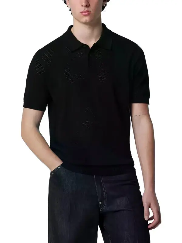ROBERTO COLLINA Perforated-knit Polo Shirt - Black