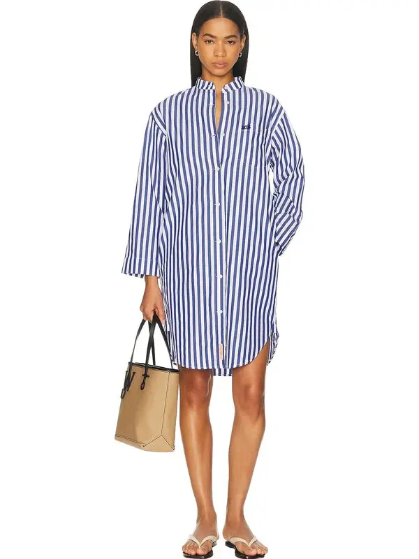 BODE Calliope Tunic Dress In Blue,white - Blue Cream