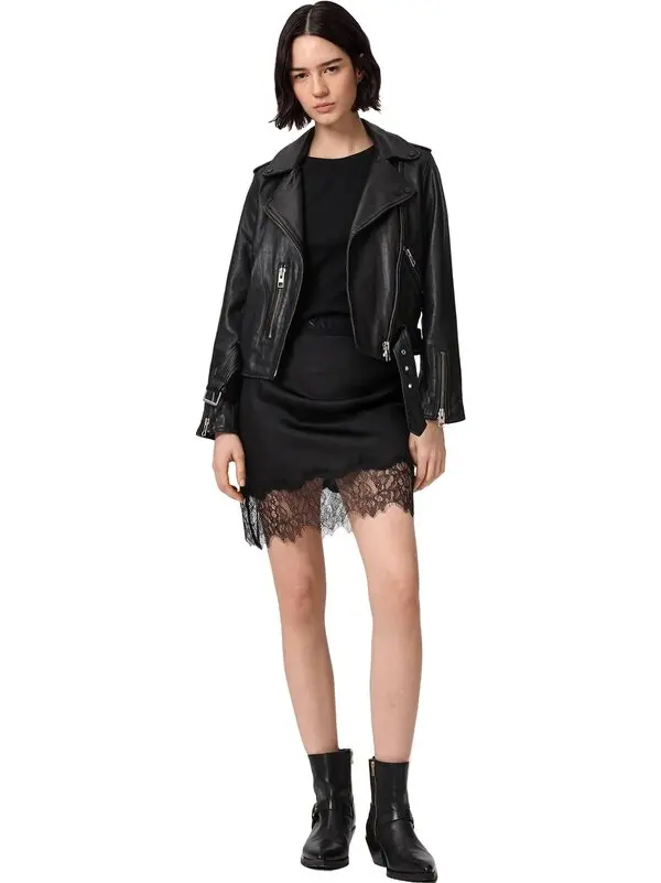 ALLSAINTS Azar Lace Trim Satin Mini Skirt - Black