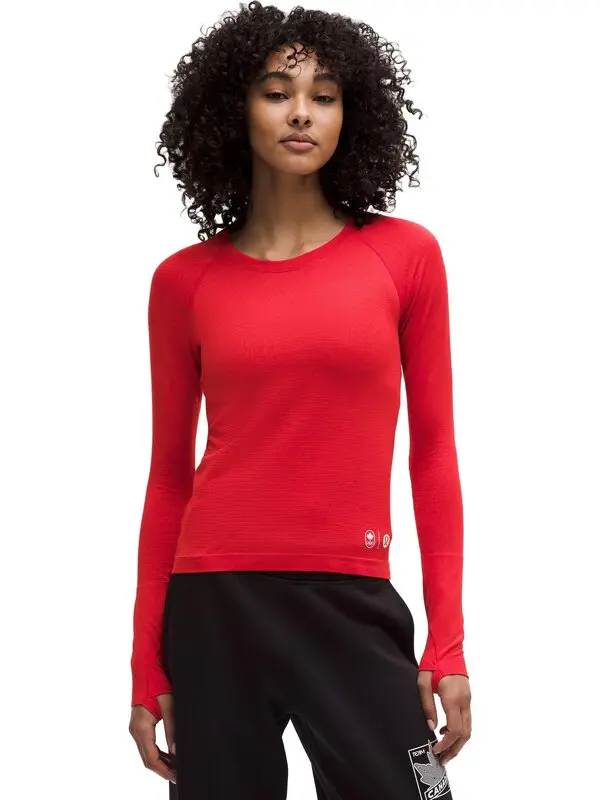 Lululemon Team Canada Swiftly Tech Long-sleeve Shirt 2.0 Waist Length - Maple Echo Fiery Red/cardinal