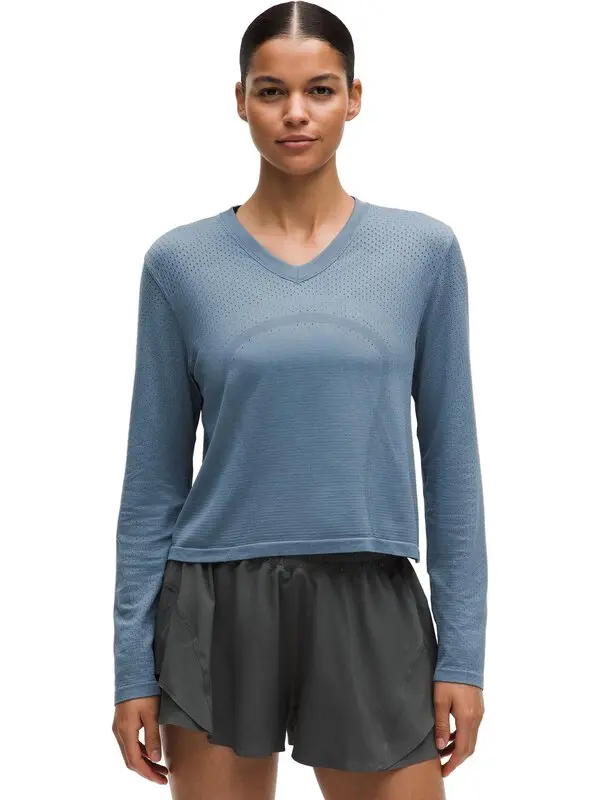 Lululemon Swiftly Open-hole V-neck Long-sleeve Shirt - Steel Blue/steel Blue