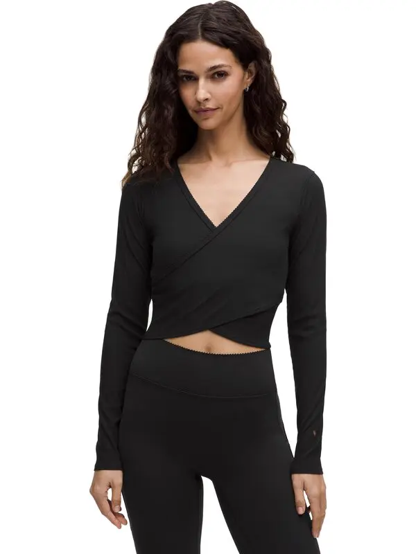 Lululemon Nulu Ribbed Wrap-front Long-sleeve Shirt - Black