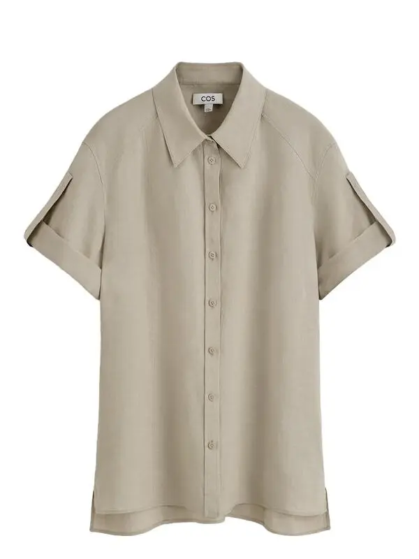 Cos Folded-sleeve Linen Shirt - Beige