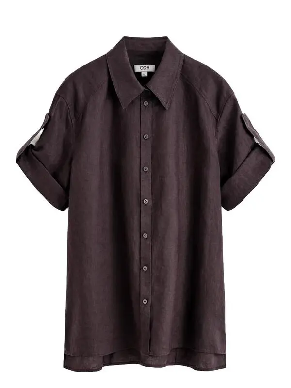 Cos Folded-sleeve Linen Shirt - Red