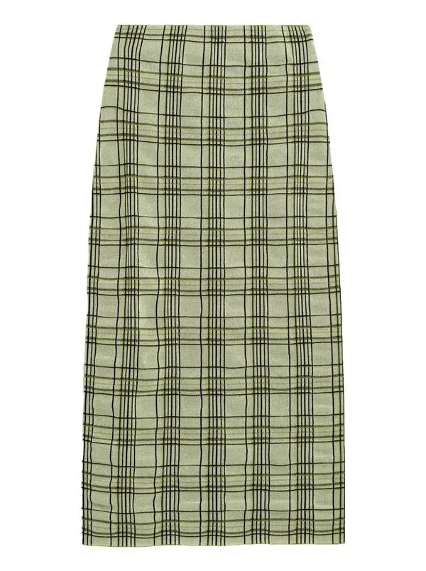 Cos Checked Cotton-jacquard Midi Skirt - Green