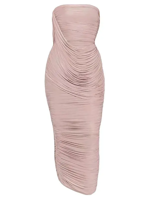Alex Perry Gathered Strapless Midi Dress - Pink