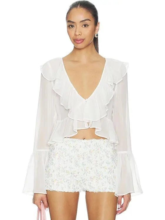 For Love & Lemons Lila Flare Top - White