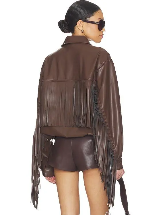 LOVERS AND FRIENDS Sanna Faux Leather Jacket With Fringe Detail - Chocolate