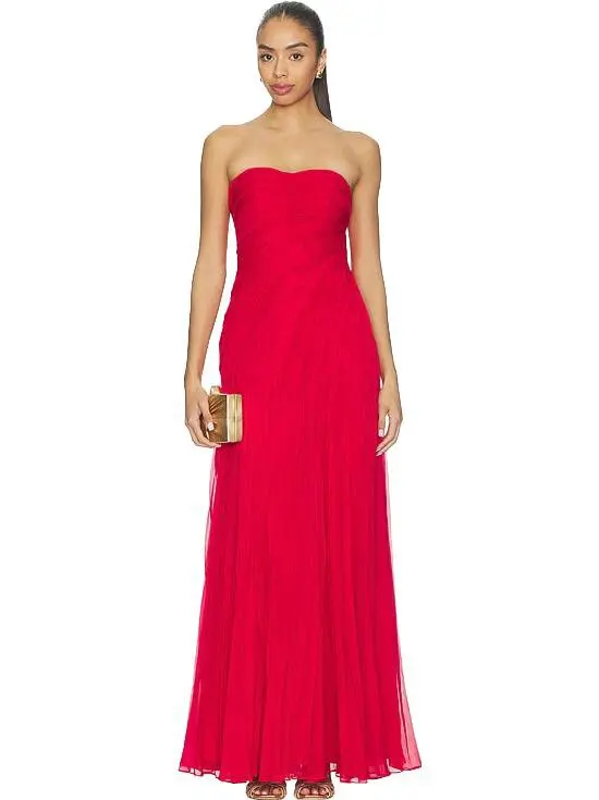 AMUR Elea Asymmetrical Pleated Gown - Red