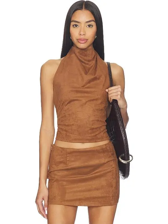 ALL THE WAYS Aiya Faux Suede Halter Neck Top - Brown