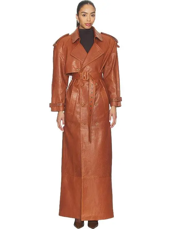 MANOKHI Mireia Leather Trench Coat - Brown