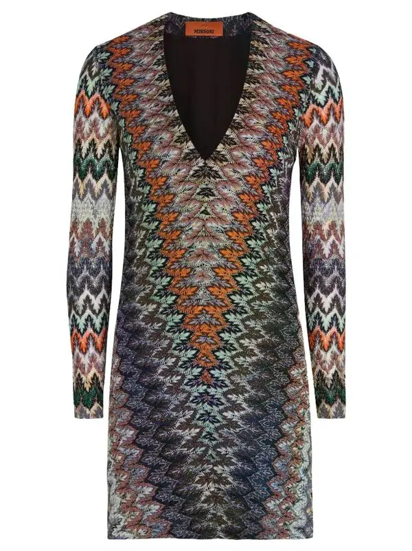 Missoni Patterned V-neck Mini Dress - Orange