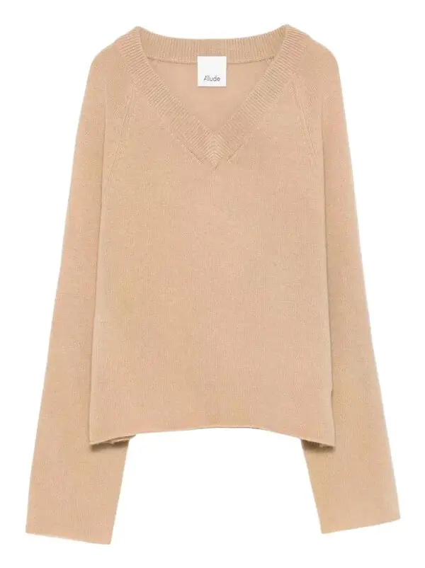 ALLUDE V-neck Cashmere Sweater - Neutrals