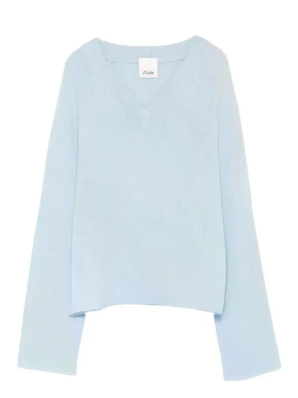 ALLUDE V-neck Long Sleeve Sweater - Blue