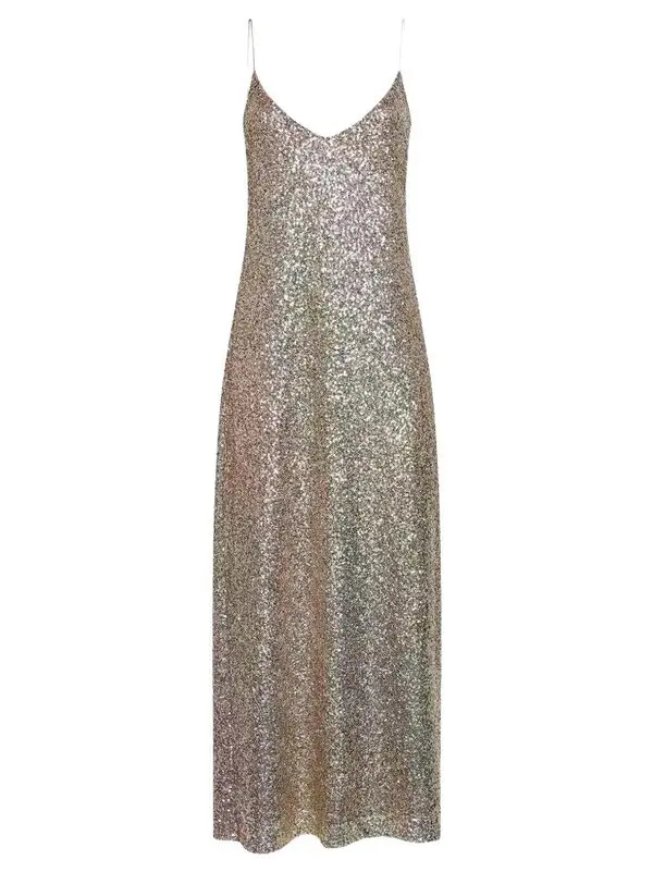 BLANCA VITA Embroidered Sequin V-neck Dress - Gold
