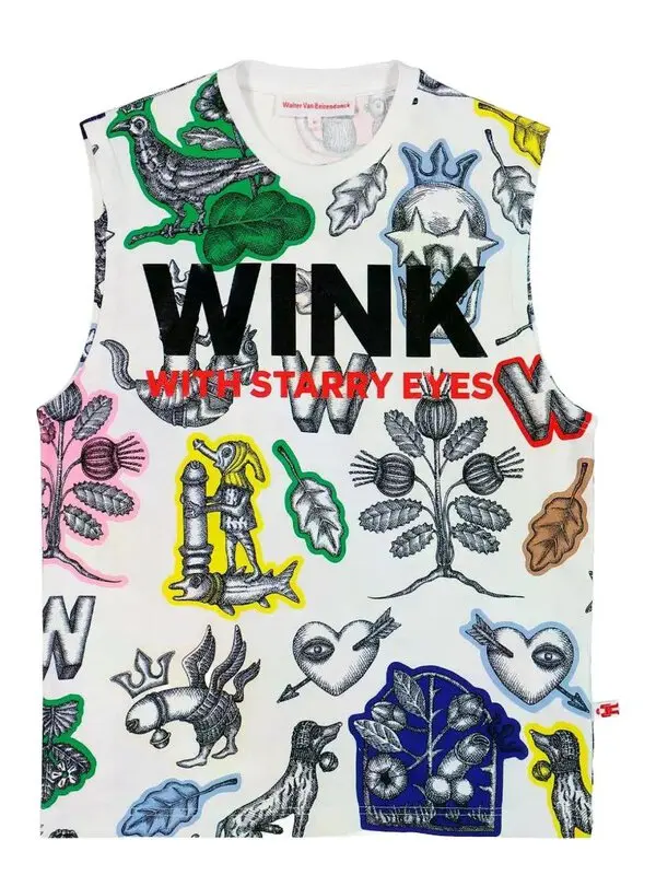WALTER VAN BEIRENDONCK Crown Print Sleeveless Top - White