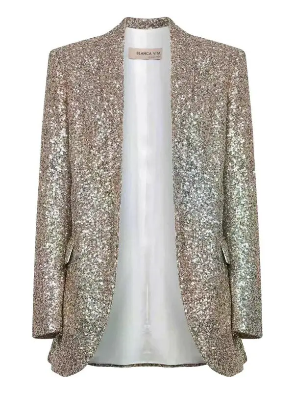 BLANCA VITA Sequin-embellished Shawl-collar Blazer - Gold