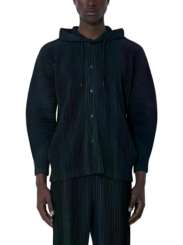 Issey Miyake Pleated Hooded Jacket - Black