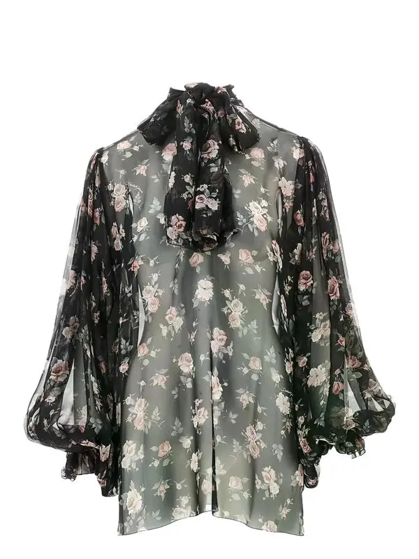 Dolce & Gabbana Floral Ruffled Blouse - Black