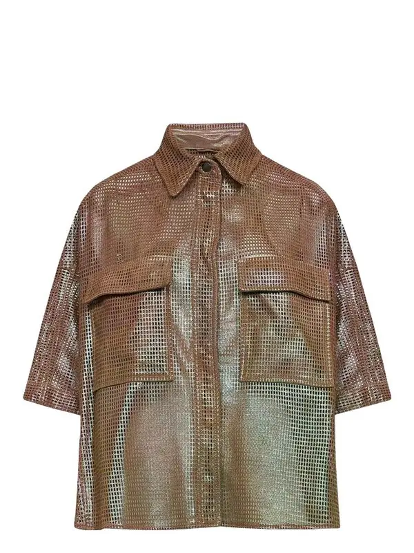 Brunello Cucinelli Metallic Net Leather Shirt - Brown