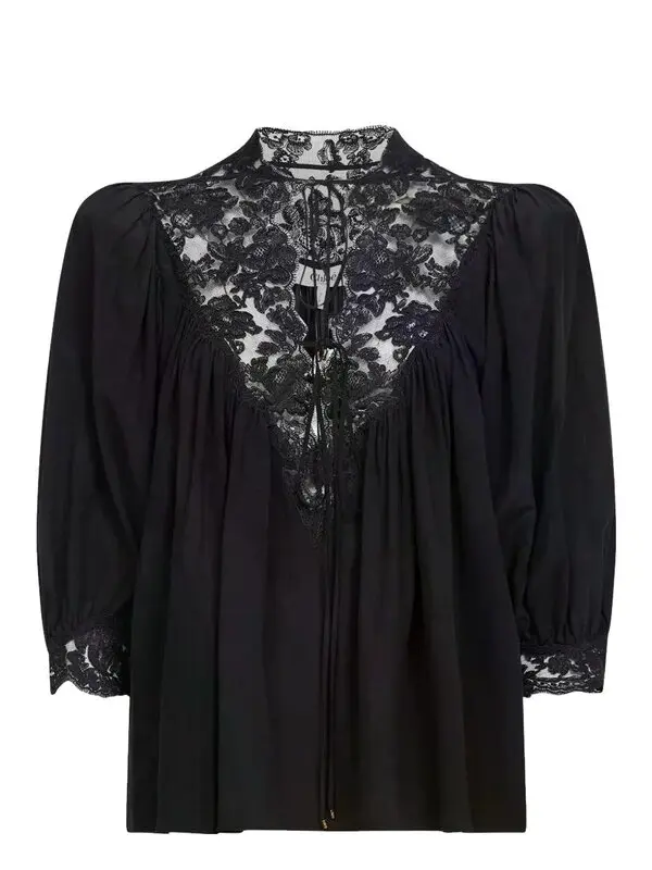 Chloé Lace V-neck Shirt - Black