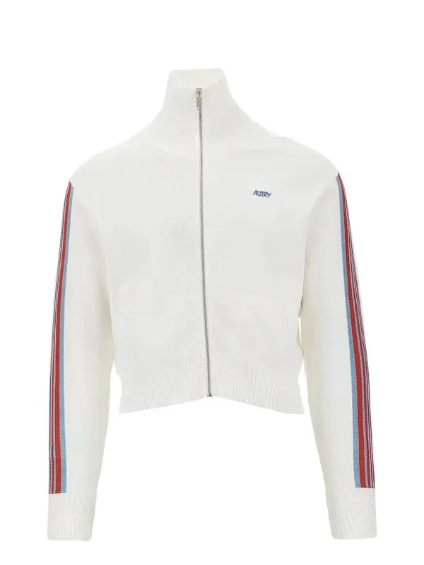 AUTRY Striped Funnel Neck Jacket - White