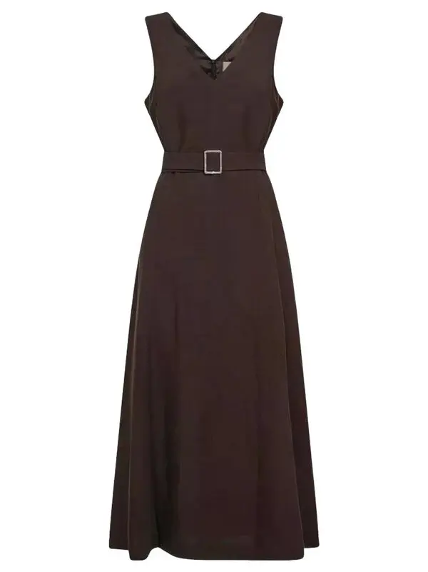 BLANCA VITA V-neck Belted Midi Dress - Brown