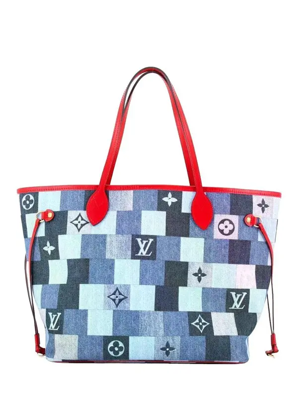 LOUIS VUITTON Neverfull Damier And Monogram Patchwork Denim Mm Tote Bag - Blue