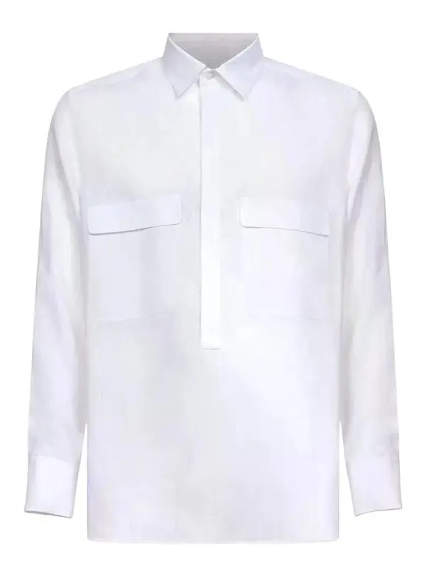 D4.0 Button Placket Patch Pockets Polo Shirt - White