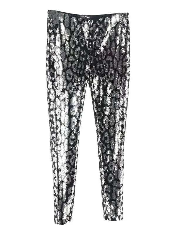 TOM FORD Leopard Print Sequined Leggings - Silver