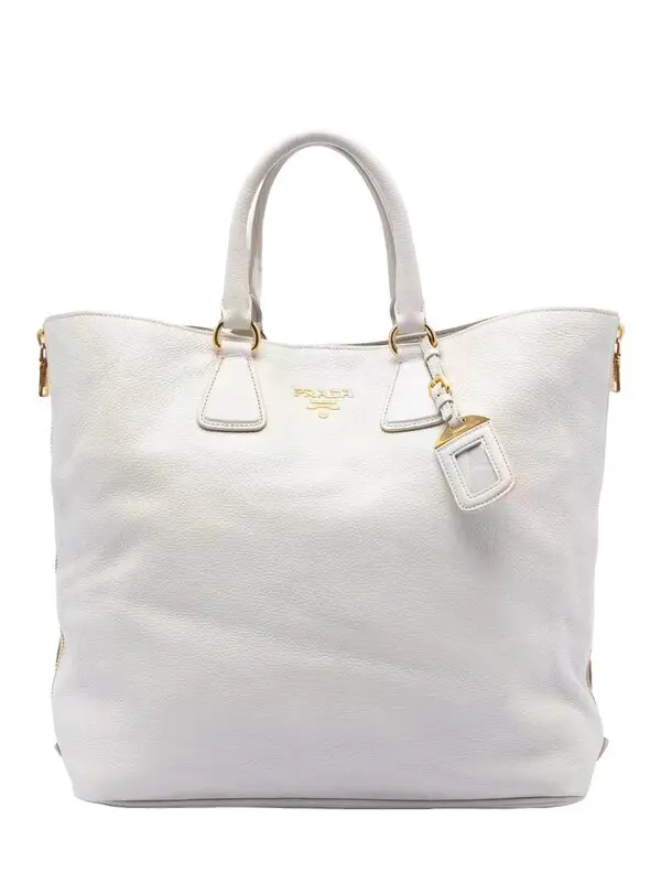 Prada Vitello Daino Side Zip Open Convertible Tote Satchel 2000-2020 - White