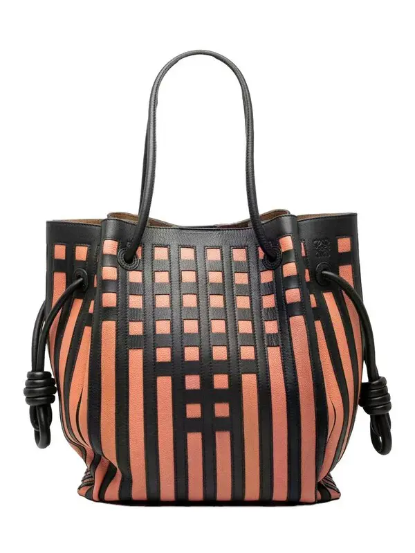 Loewe Leather Grid Flamenco Knot Tote Bag - Black