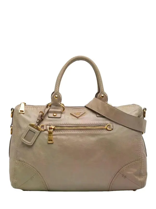 Prada Vitello Shine Zip Top Satchel - Brown