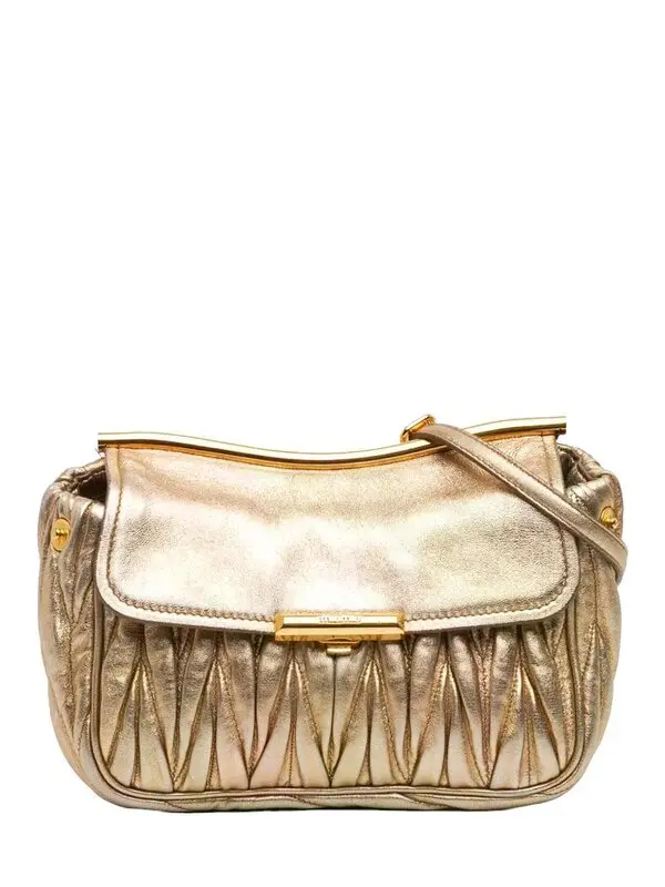Miu Miu 2010-2026 Metallic Matelasse Nappa Flap Crossbody Bag - Gold