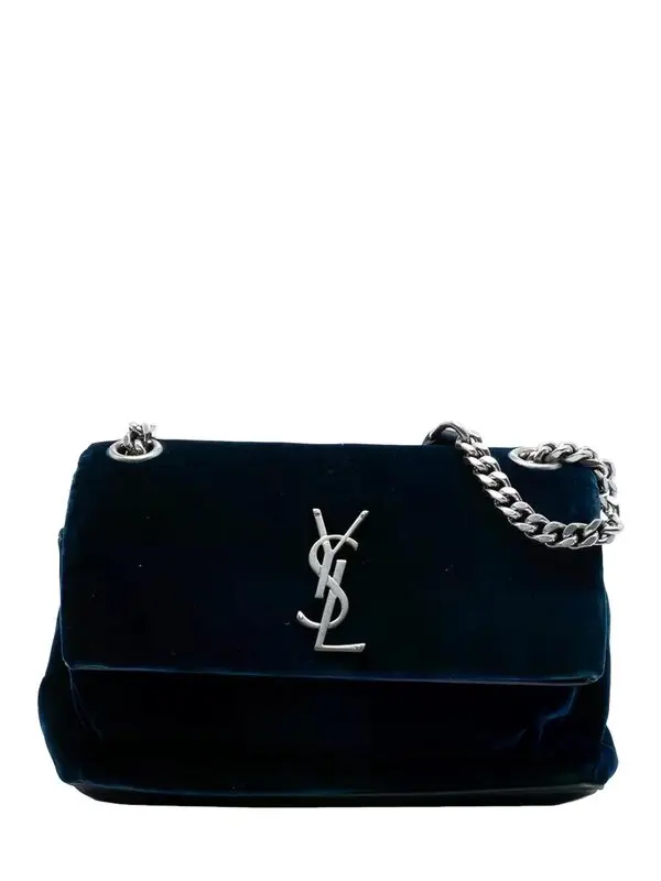 Saint Laurent 2017 Small Velvet Monogram West Hollywood Crossbody Bag - Blue