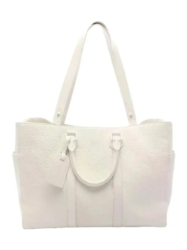 LOUIS VUITTON 2010-2025 Monogram Taurillon Sac Plat 24h Tote Satchel - White