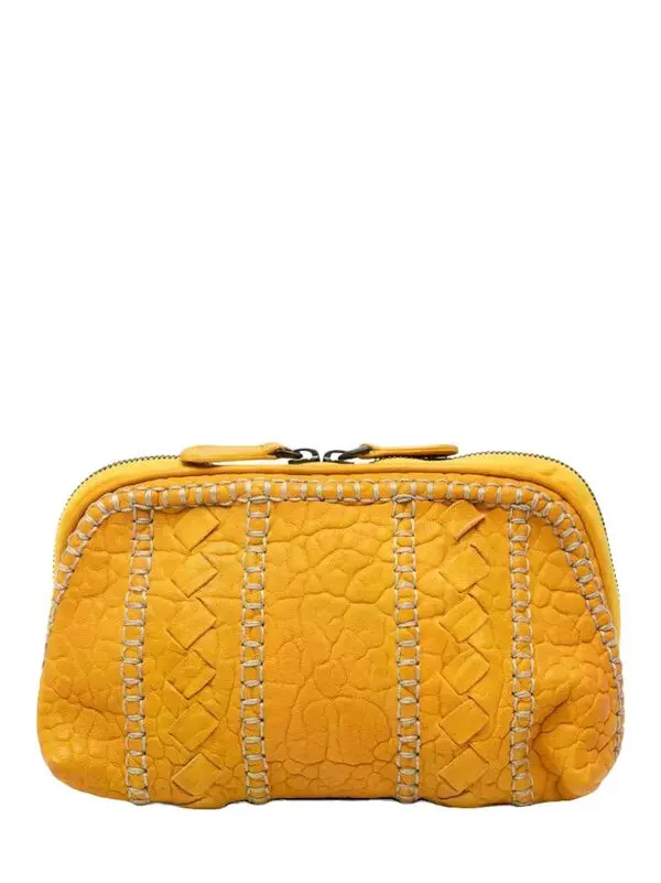 Bottega Veneta 2012-2025 Embossed Leather Stitched Cosmetic Pouch - Yellow