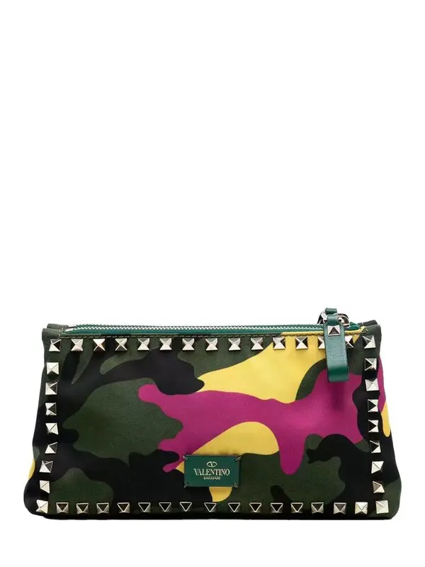 Valentino Garavani Rockstud Camouflage Double Zip Clutch Bag - Green