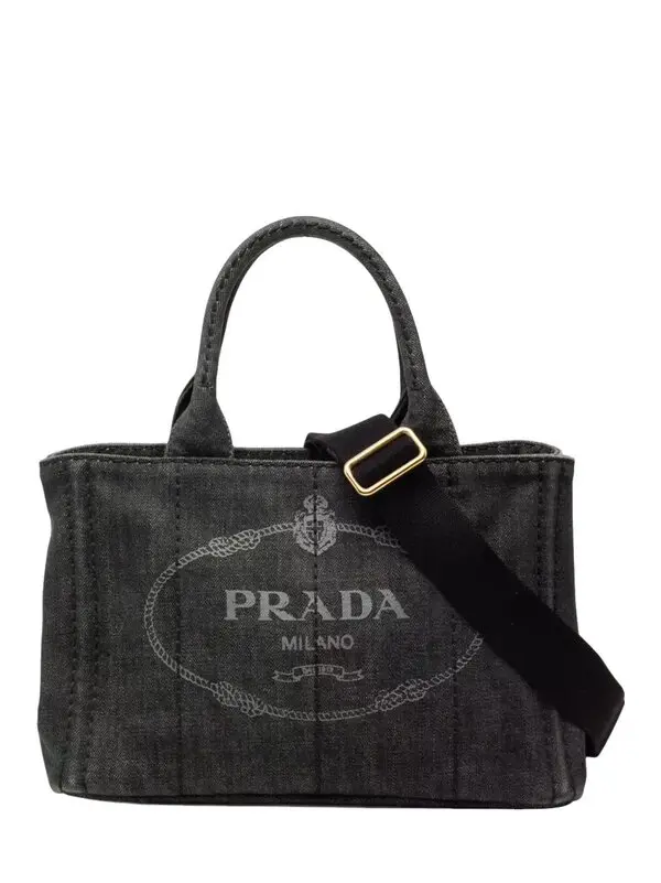 Prada Small Denim Canapa Logo Satchel - Grey