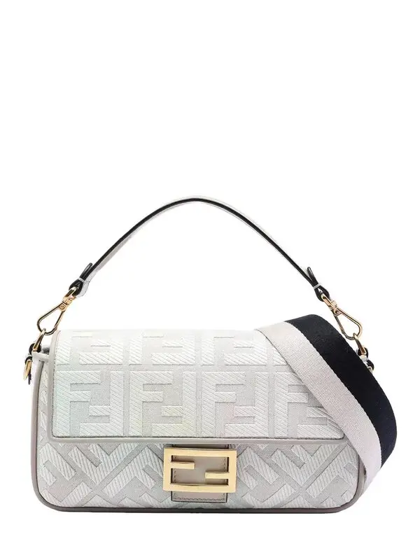 Fendi Zucca Embroidered Canvas Baguette Satchel - Grey
