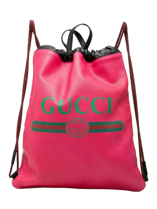 Gucci 2016-2025 Leather Logo Drawstring Backpack - Pink