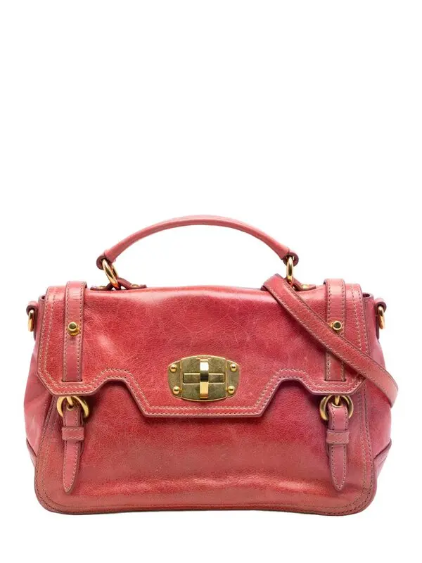 Miu Miu Distressed Leather Turnlock Satchel - Pink