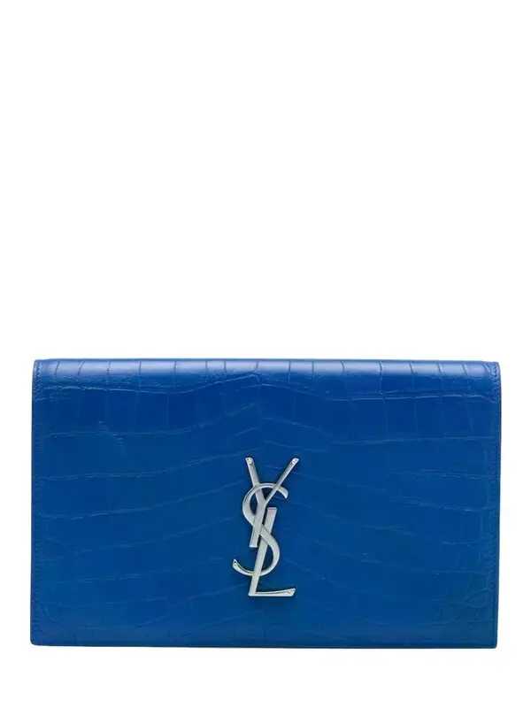 Saint Laurent 2015 Croc Embossed Monogram Kate Clutch - Blue