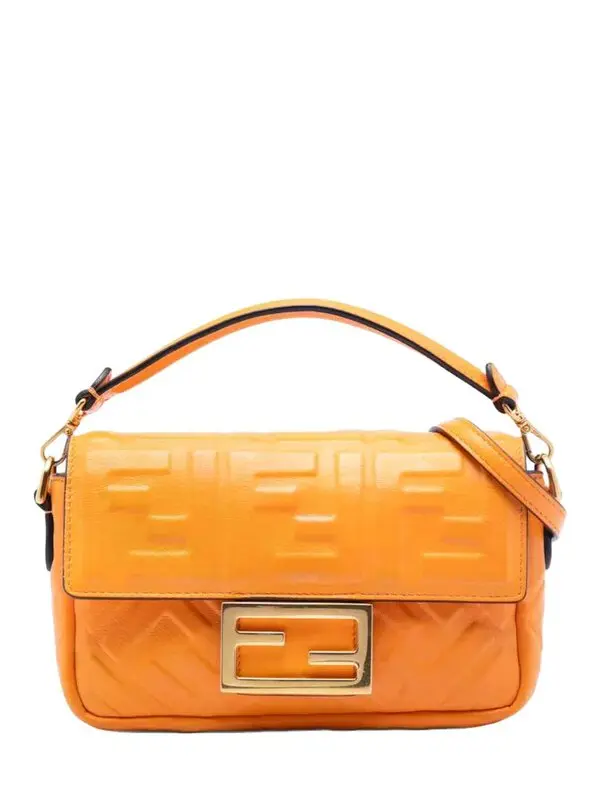 Fendi Zucca Embossed Leather Baguette - Orange