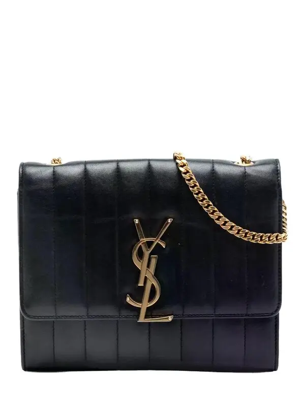 Saint Laurent Matelasse Lambskin Monogram Vicky Chain Wallet - Black