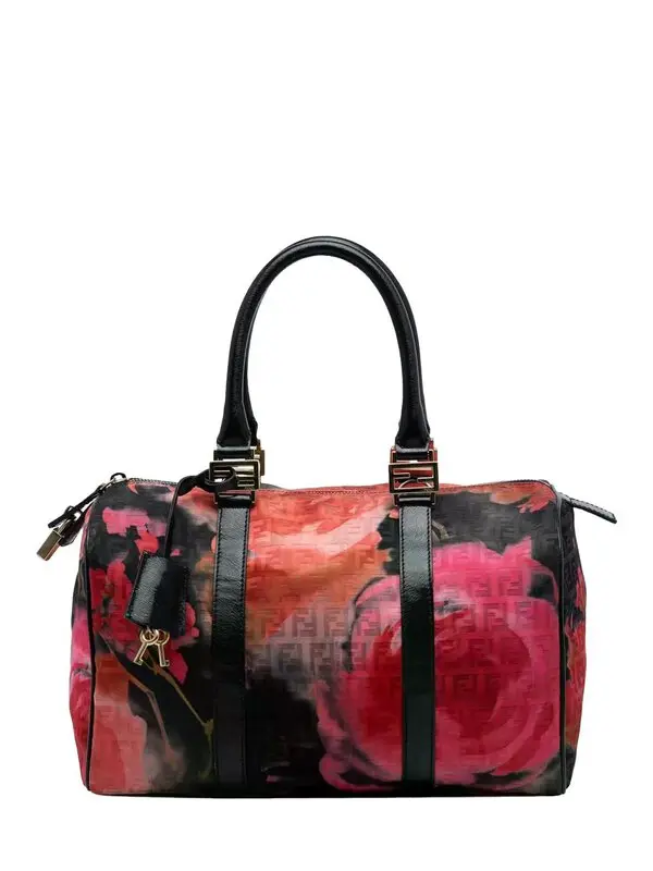 Fendi 2000-2010 Zucchino Canvas Forever Floral Boston Bag Satchel - Red