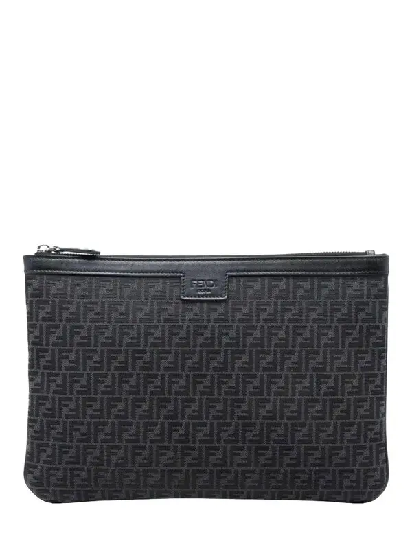 Fendi Zucchino Canvas Flat Clutch Bag - Black